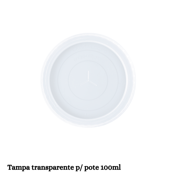 Tampa PS p/ pote 100 ml Transparente c/ 100 un